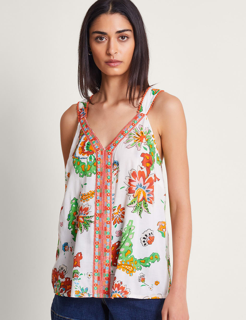 Floral Embroidered V-Neck Cami Top | Monsoon | M&S