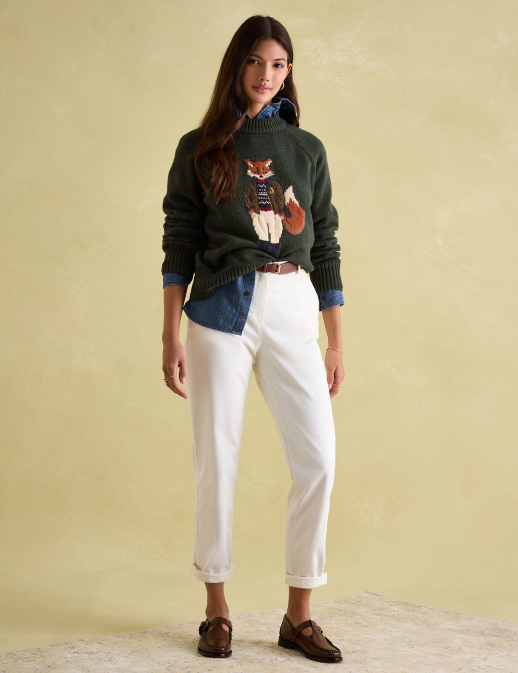 Fox Patterned Crew Neck Jumper with Wool | JOULES WOMEN | M&S