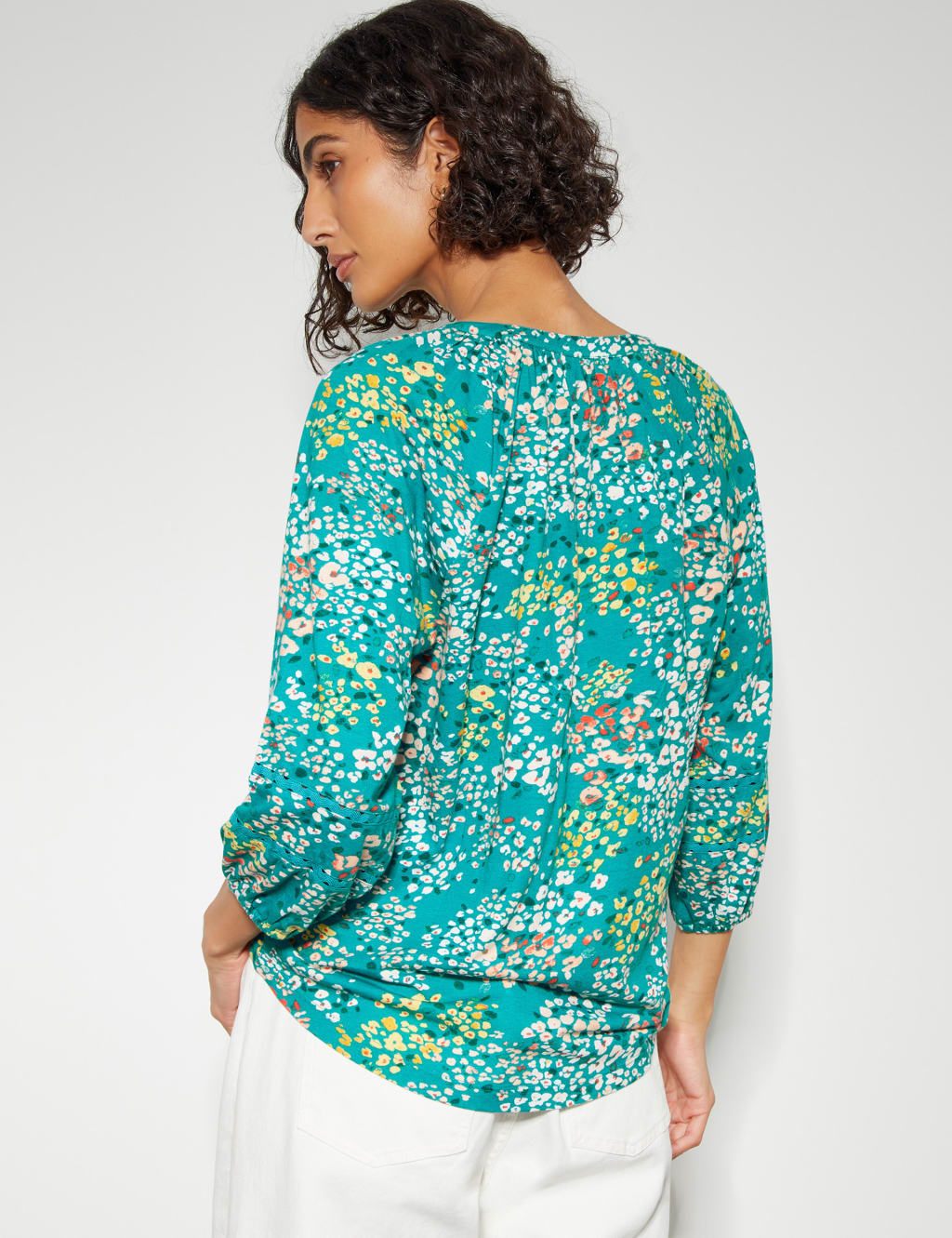 Cotton Rich Jersey V-Neck Floral Top | Monsoon | M&S