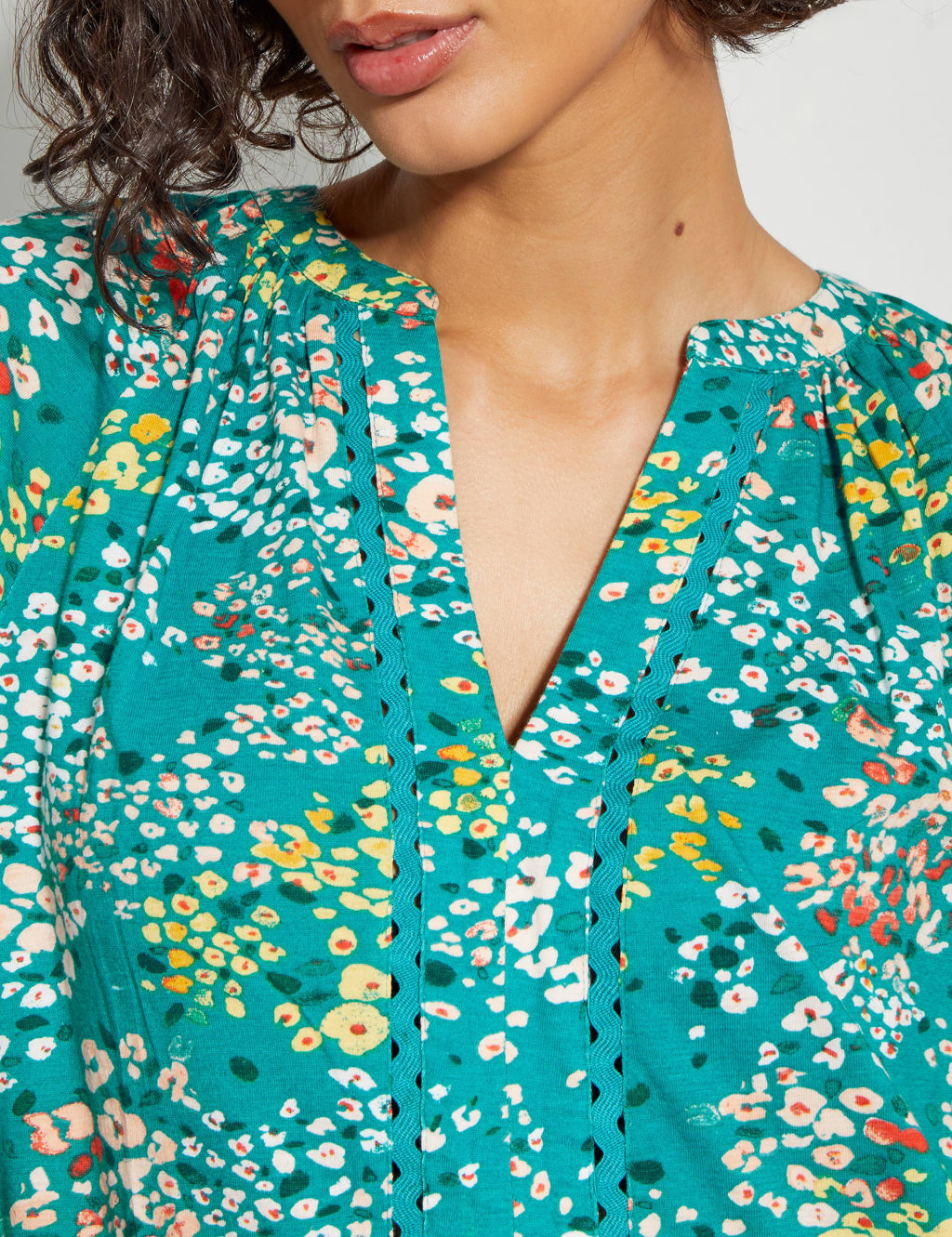 Cotton Rich Jersey V-Neck Floral Top | Monsoon | M&S