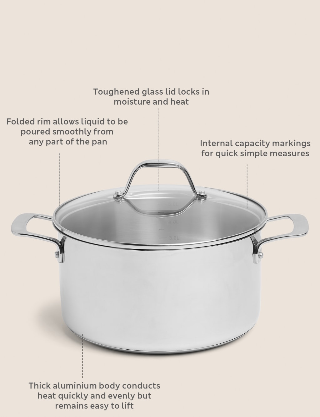 Stainless Steel 24cm Medium Stock Pot | M&S Collection | M&S