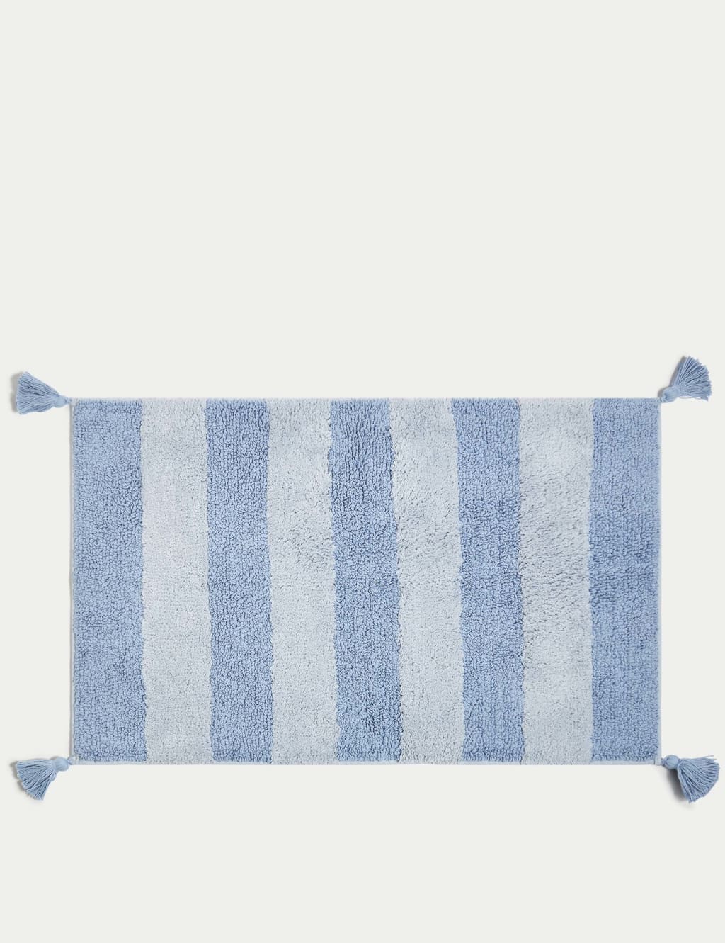 Blue and white striped bath mat store