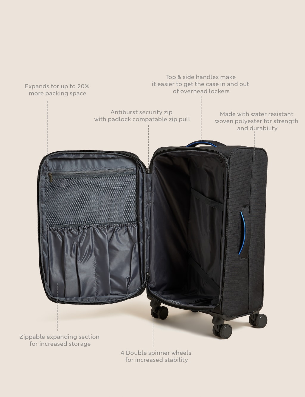Seville 4 Wheel Soft Medium Suitcase | M&S Collection | M&S