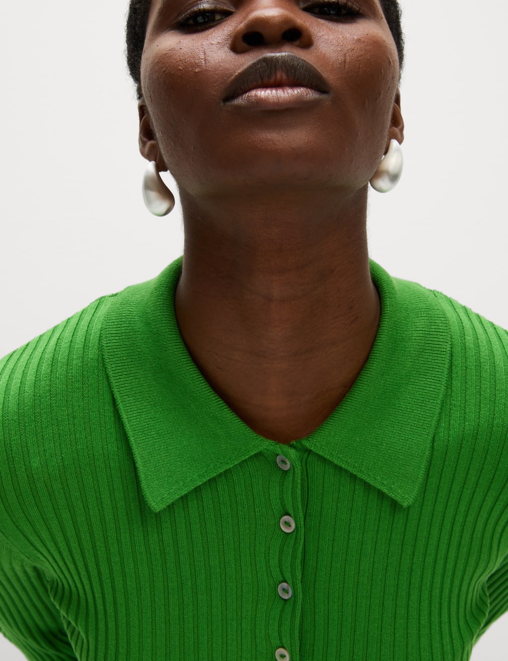 Ribbed Collared Button Detail Knitted Top | M&S Collection | M&S