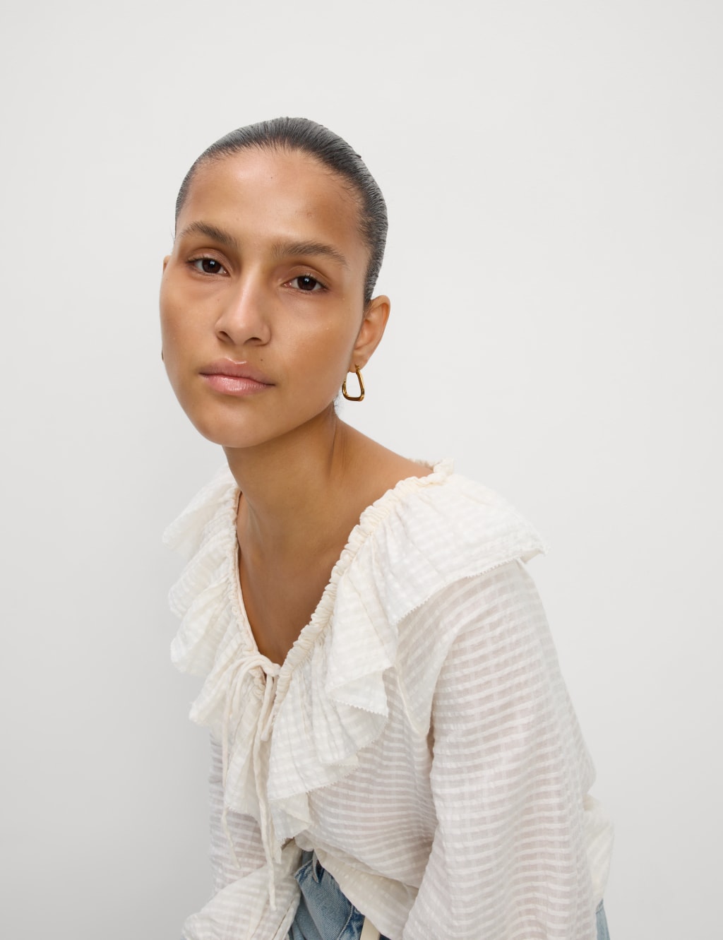 Pure Cotton Textured V-Neck Ruffle Blouse | M&S Collection | M&S