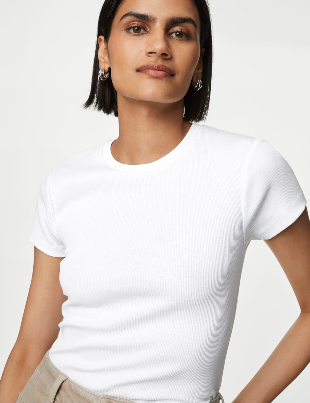 Cotton Rich Slim Fit Ribbed T-Shirt | M&S Collection | M&S