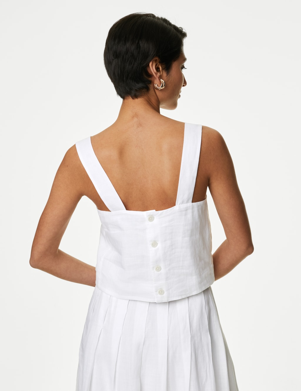 Ramie Square Neck Back Button Detail Top | Autograph | M&S