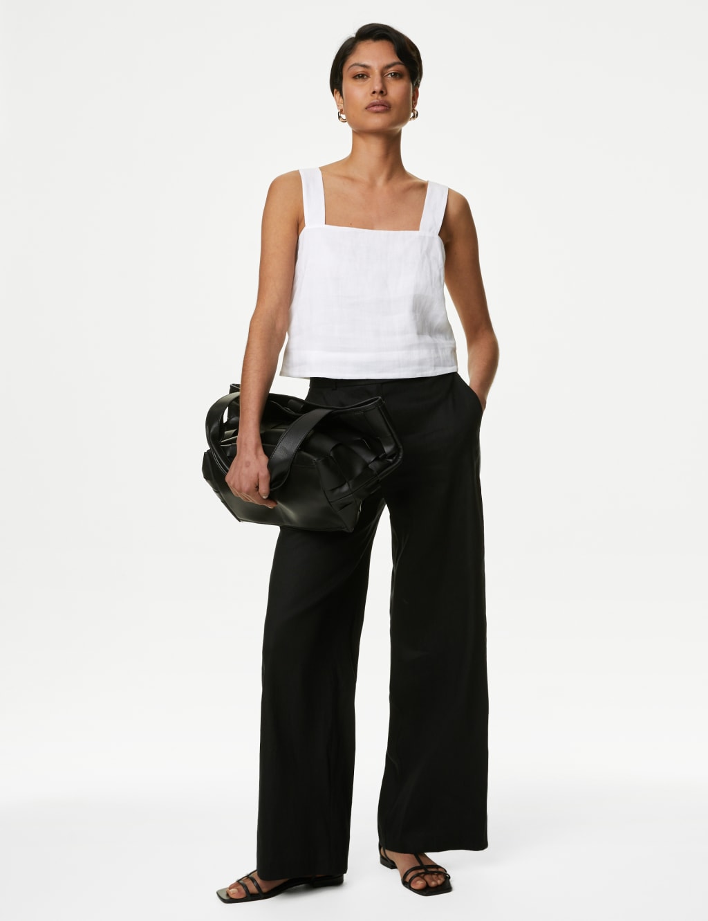 Ramie Square Neck Back Button Detail Top | Autograph | M&S