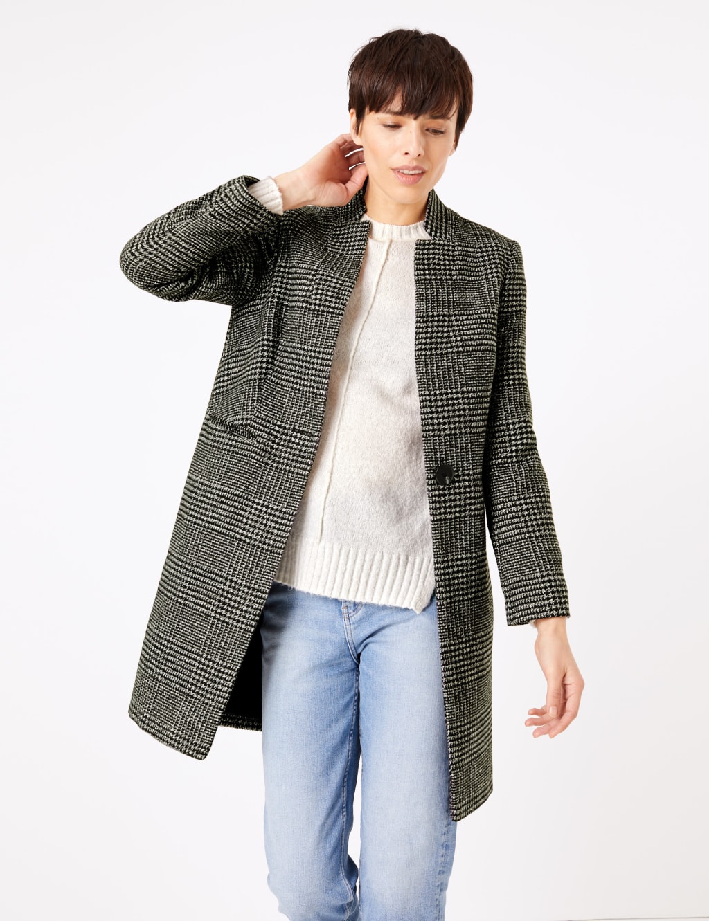 Checked Notch Neck City Coat | M&S Collection | M&S