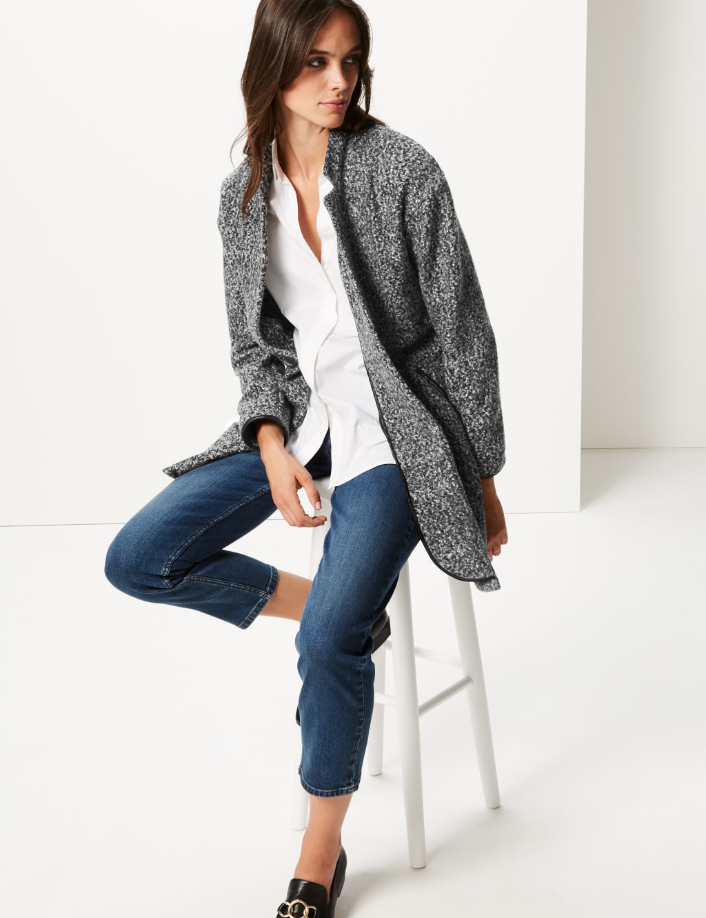 Textured Open Front Coat | M&S Collection | M&S IE