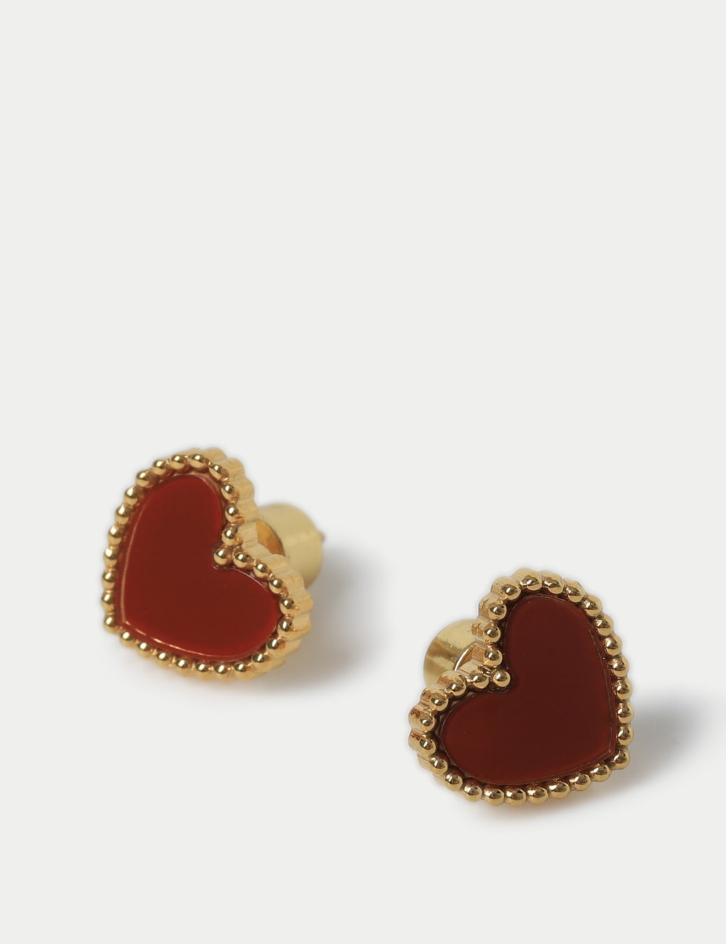 Waterproof Stainless Steel Burgundy Stud Heart Earring | Autograph | M&S