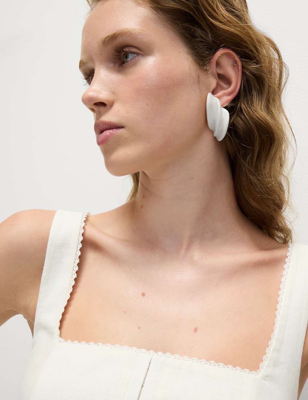 White Three Row Layer Earrings | M&S Collection | M&S