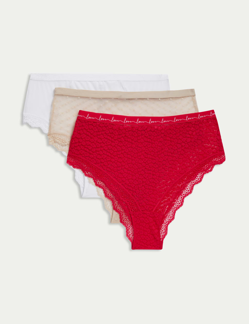 3pk Lace & Mesh High Waisted Brazilian Knickers | M&S Collection | M&S