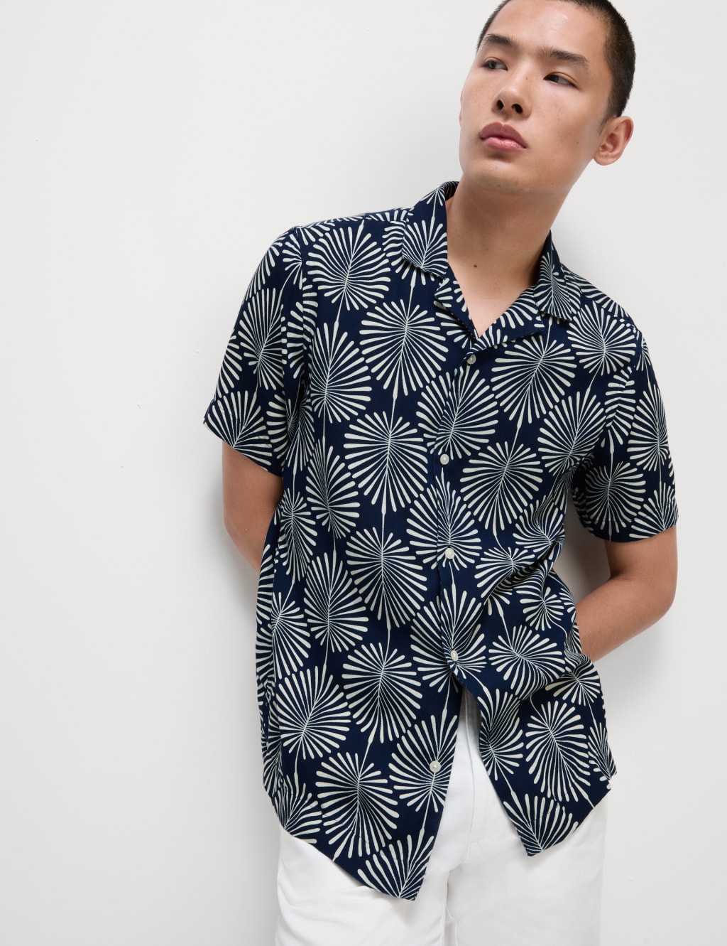 Geometric Print Cuban Collar Shirt | M&S Collection | M&S