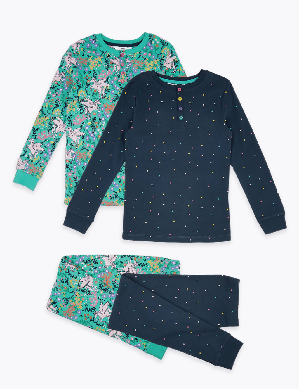 2 Pack Cotton Patterned Pyjama Sets (6-16 Yrs) | M&S