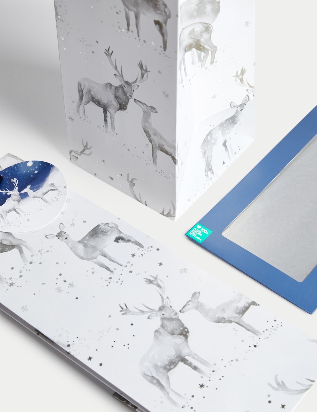 2 Stag Design Christmas Bottle Bags & Tissue Paper | M&S