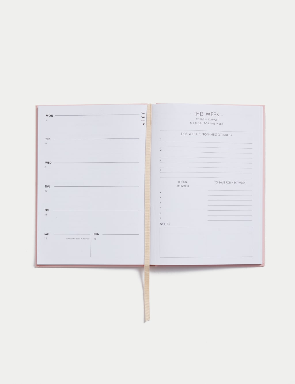 2025 Large A5 Week to View Diary - Gold Foil Sun Design | M&S