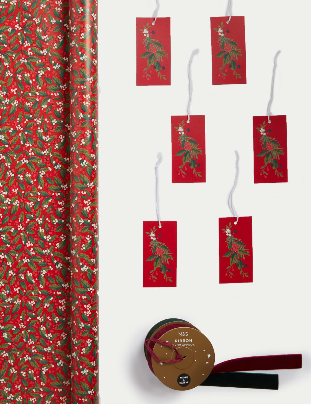 Red 3M Christmas Gift Wrap with Gift Tags & Ribbons | M&S