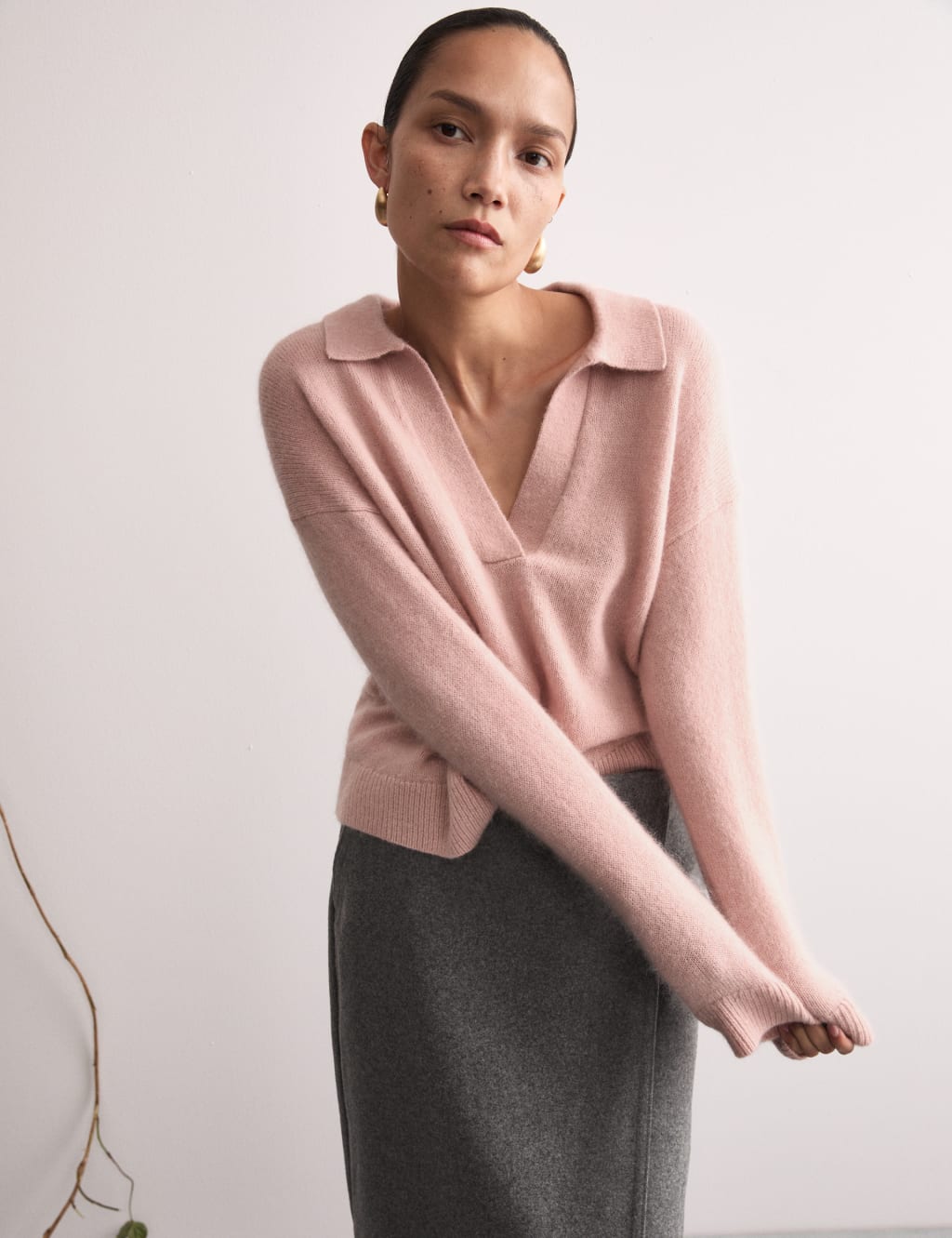 Mohair Blend Collared V-Neck Jumper | JAEGER | M&S Mohair Blend Collared V-Neck Jumper | JAEGER | M&S