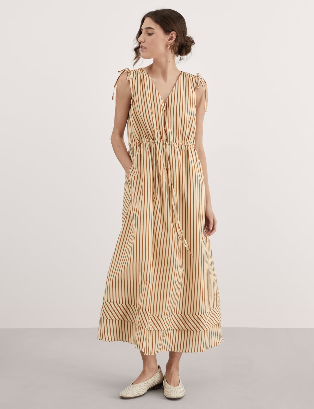 Silk Blend Striped V-Neck Midi Column Dress | JAEGER | M&S