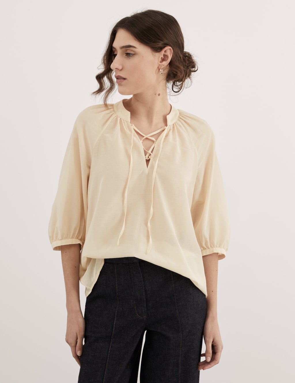 Cotton Rich Tie Neck Top | JAEGER | M&S
