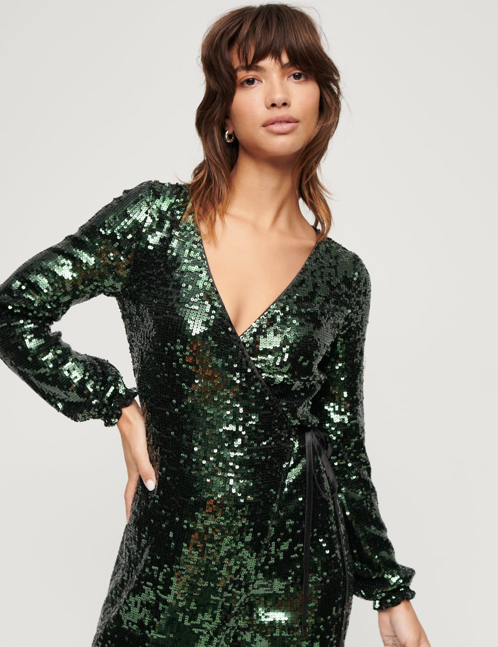 Sequin V-Neck Midi Wrap Dress | Superdry | M&S