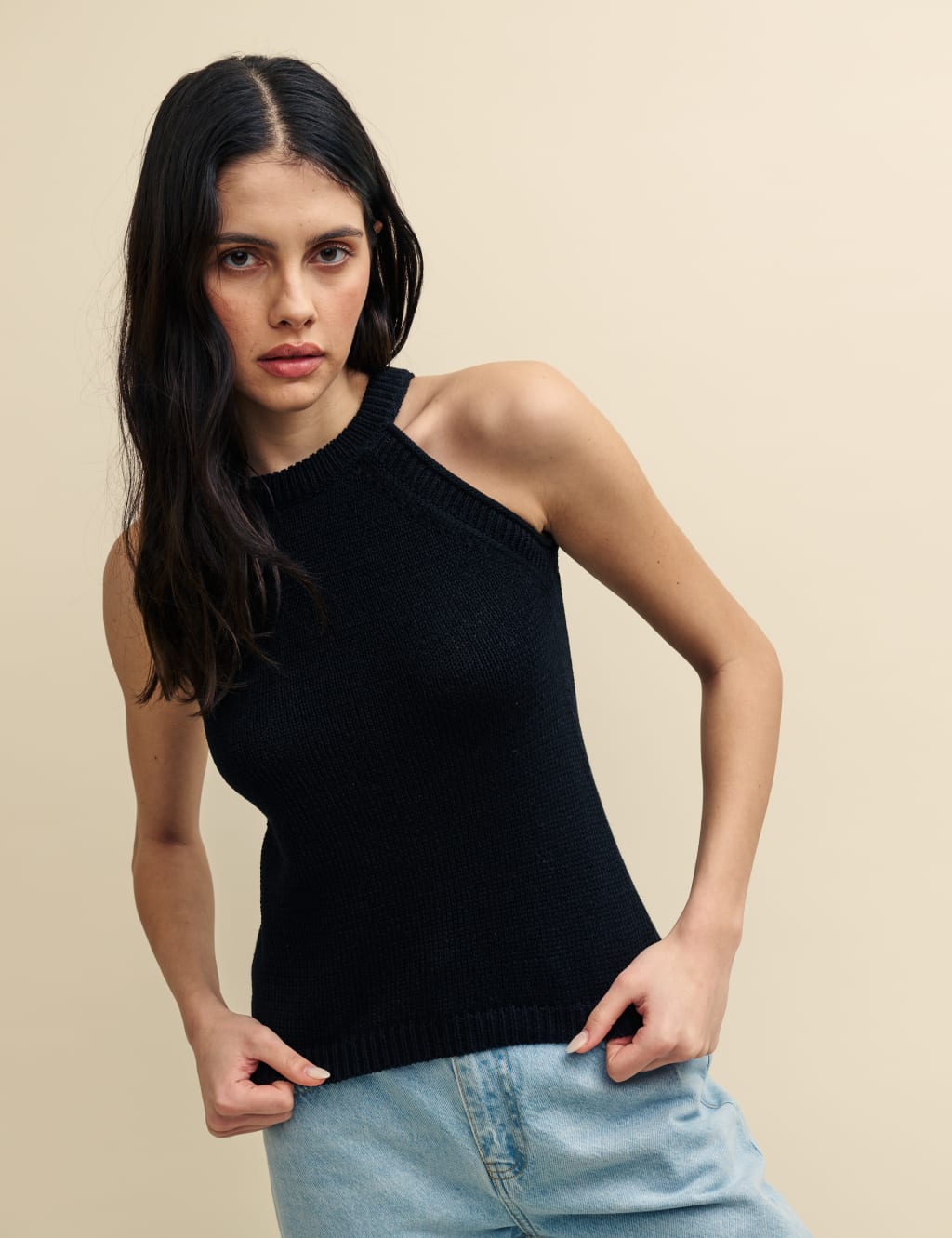 Textured Crew Neck Relaxed Knitted Vest Top | NOBODY’S CHILD X HAPPY ...