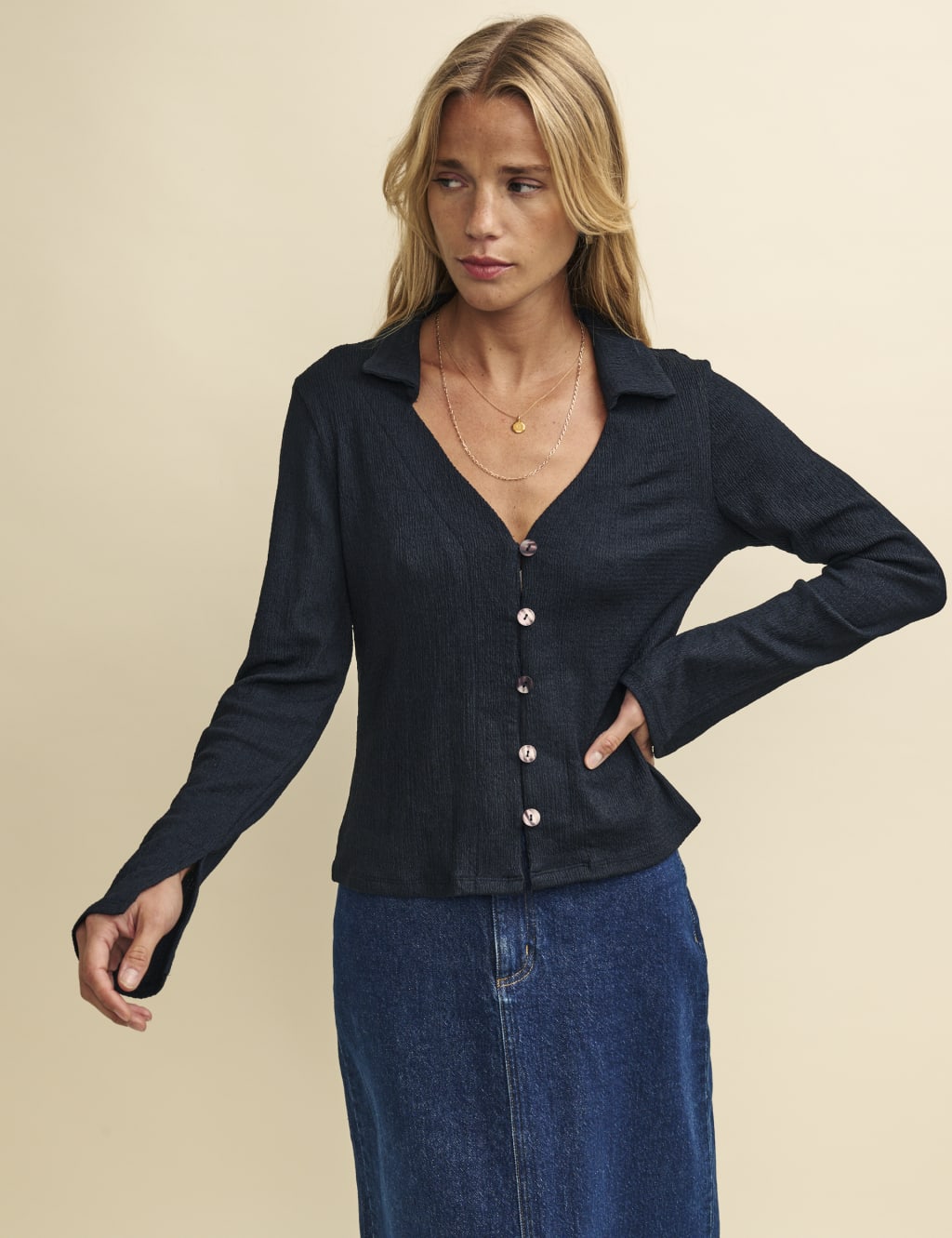 Textured V-Neck Button Through Top | Nobody's Child | M&S