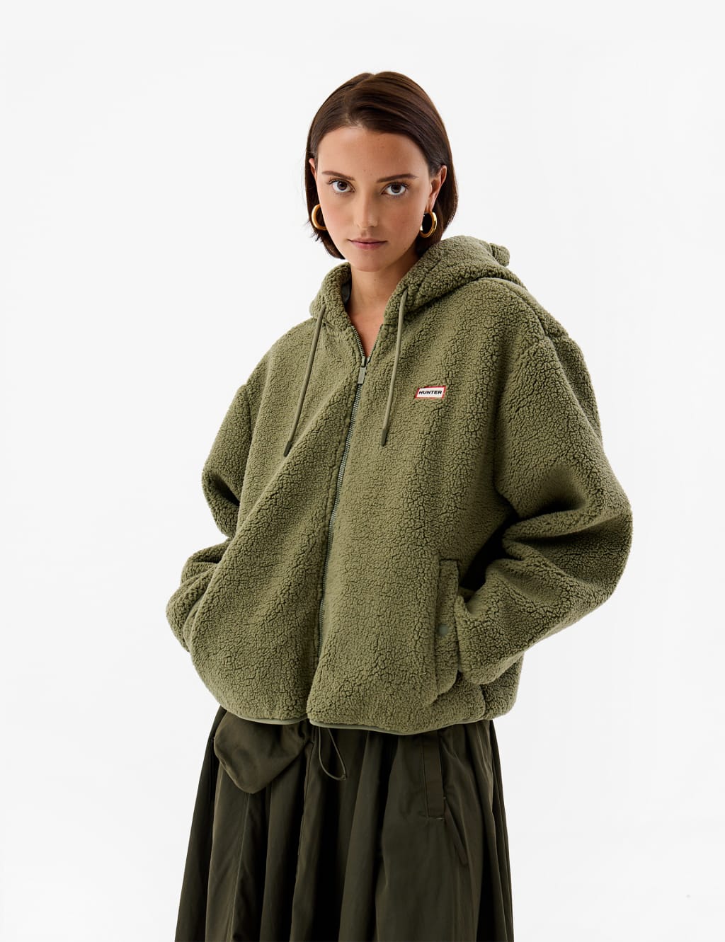 Bonelle Teddy Hooded Relaxed Jacket | Hunter | M&S