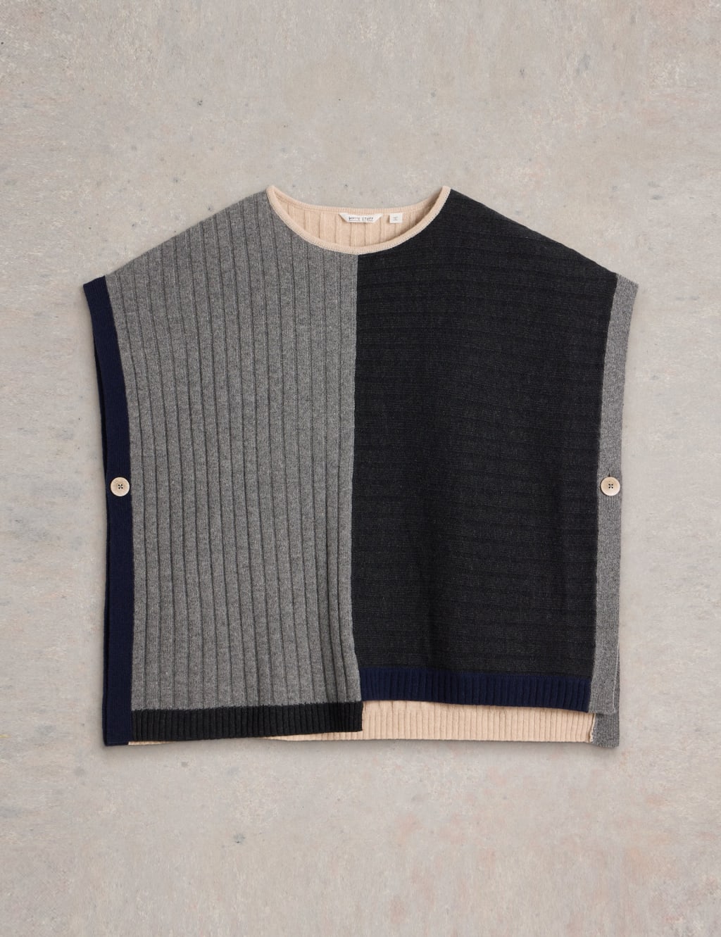 Wool Rich Ribbed Colour Block Poncho | White Stuff | M&S