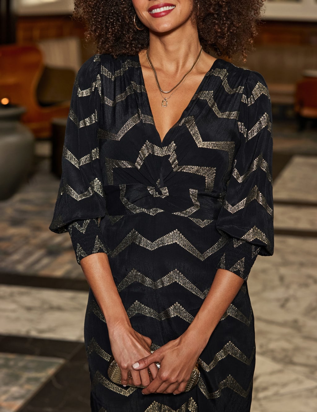 Chevron Print Knot Front Midi Dress | SOSANDAR | M&S