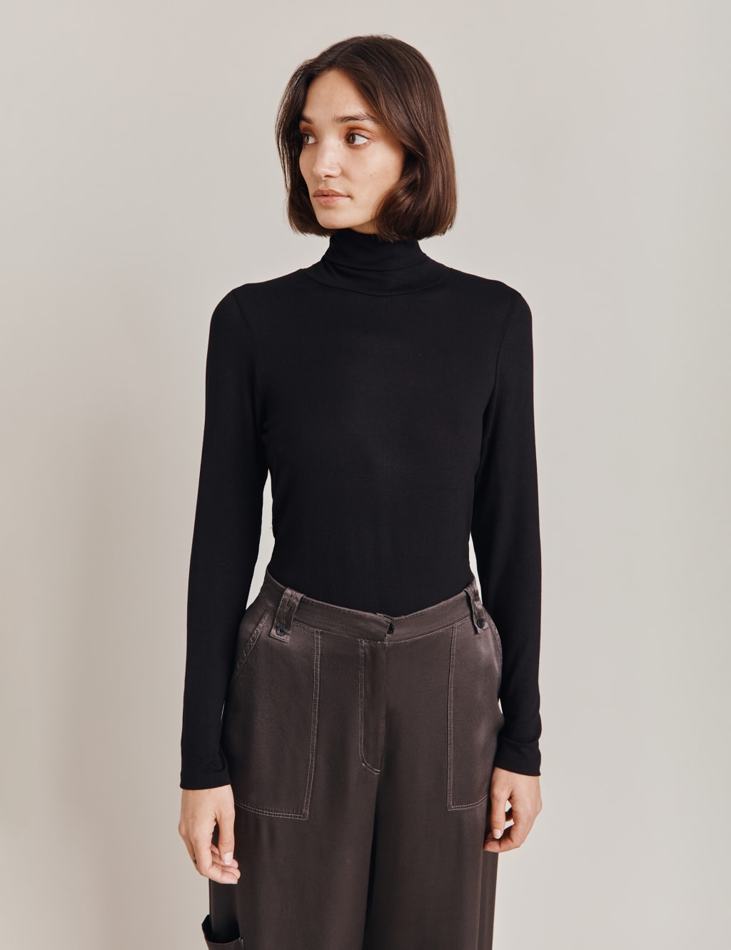 Jersey Ribbed Roll Neck Top | Ghost | M&S