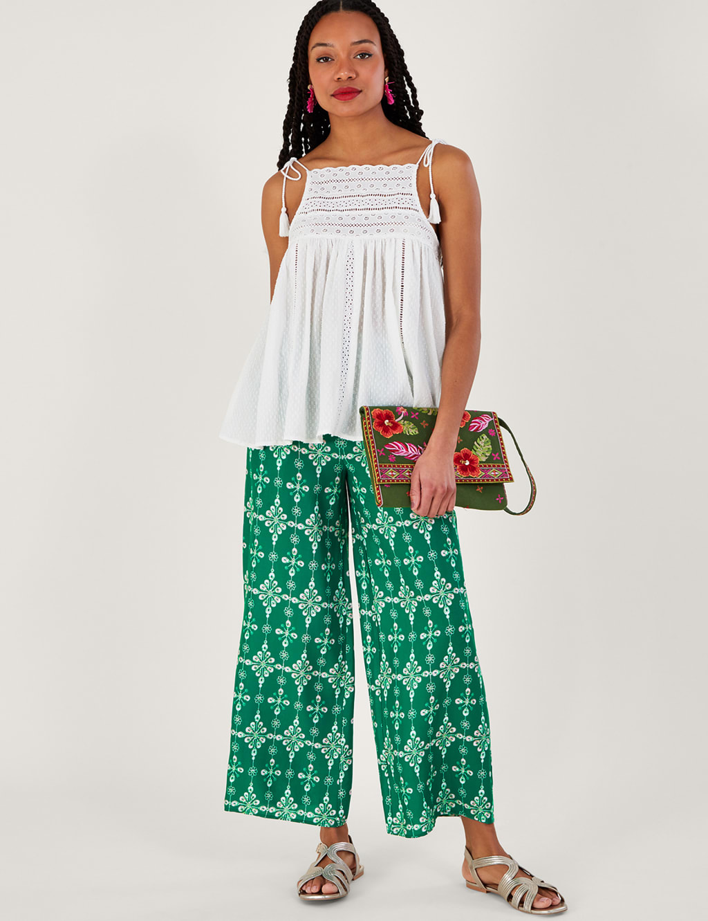 Pure Cotton Broderie High Neck Cami Top | Monsoon | M&S