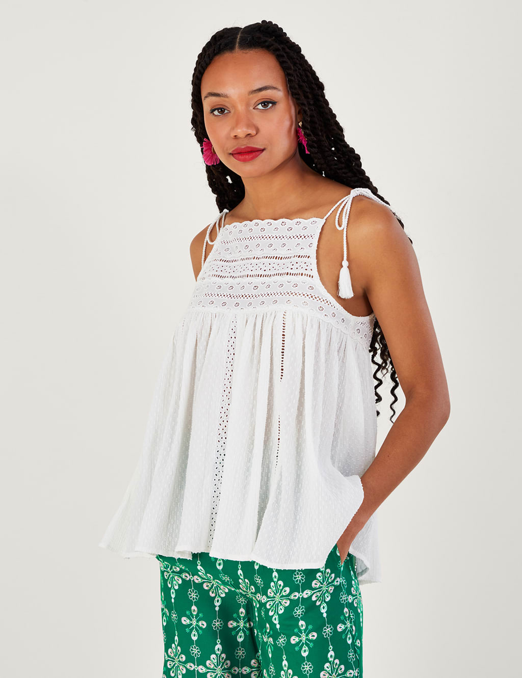 Pure Cotton Broderie High Neck Cami Top | Monsoon | M&S