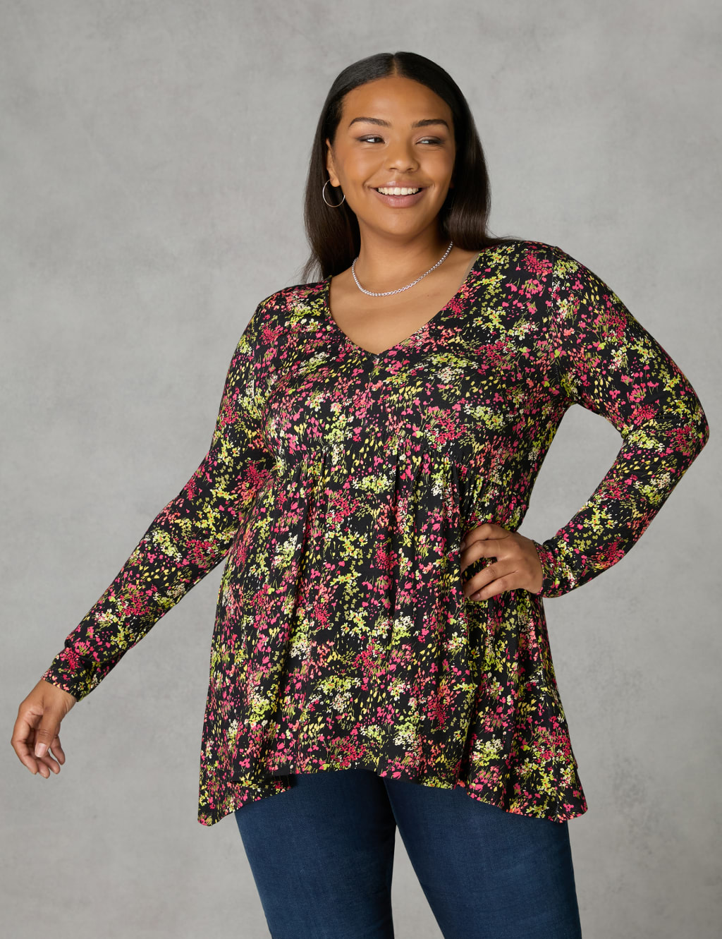 Jersey Ditsy Floral Top | Live Unlimited London | M&S