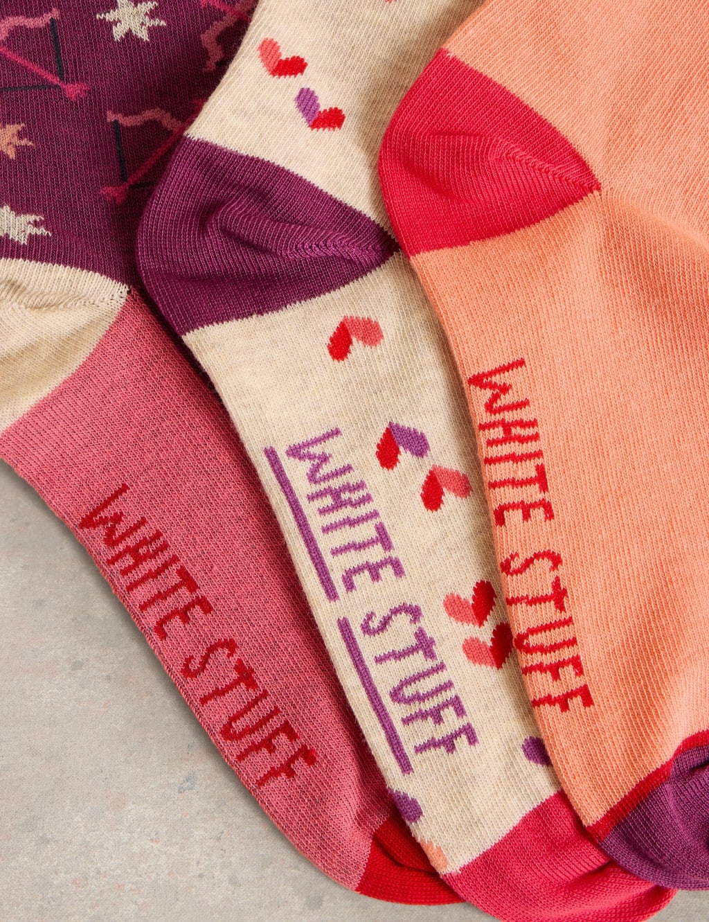 3pk Cotton Rich Heart Ankle High Socks | White Stuff | M&S