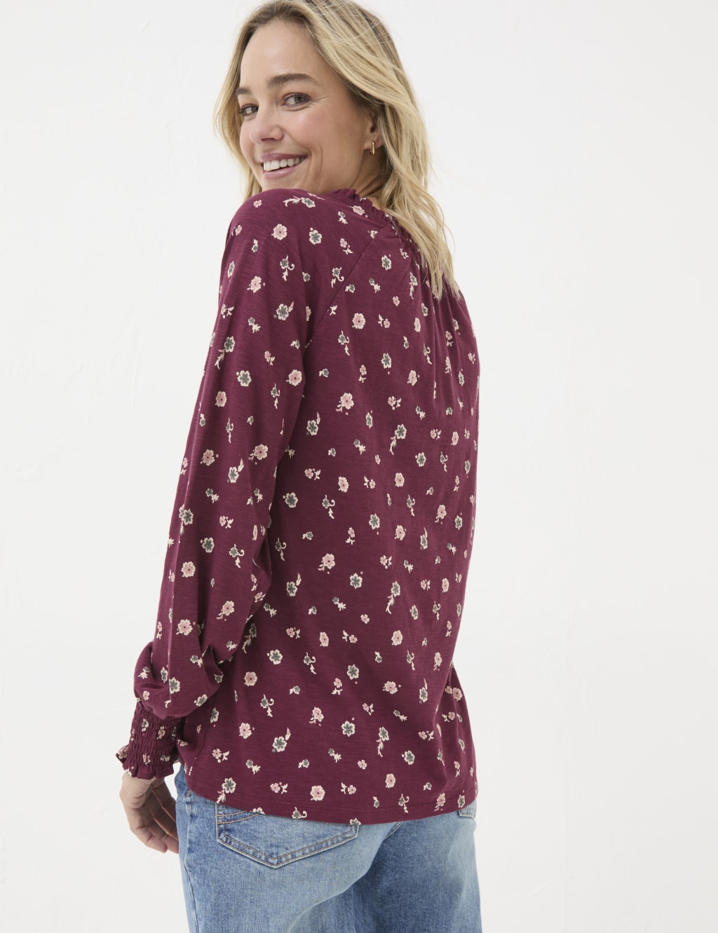 Cotton-Rich Floral Frill Detail Top | FatFace | M&S