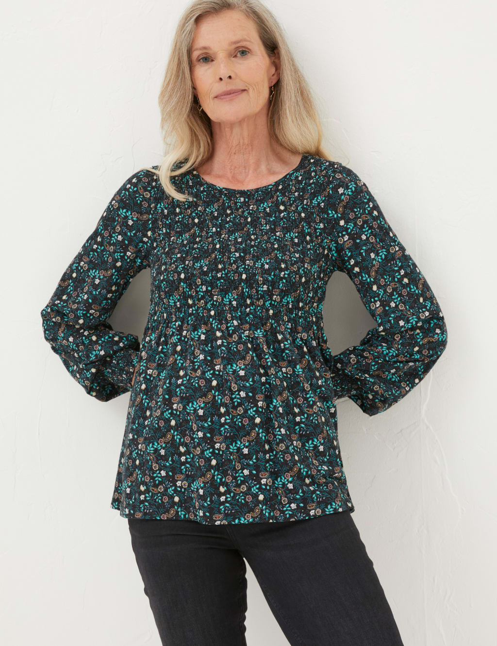 Cotton Modal Blend Floral Smocked Detail Top | FatFace | M&S