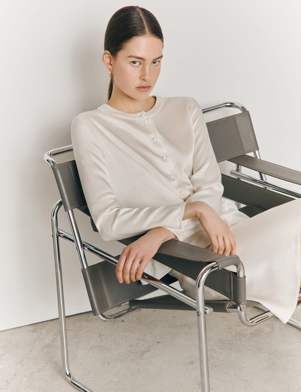 Satin Round Neck Collarless Blouse | Ghost | M&S