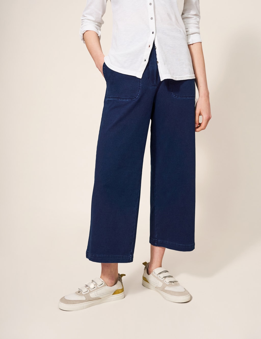 Cotton Rich Wide Leg Cropped Trousers White Stuff M S