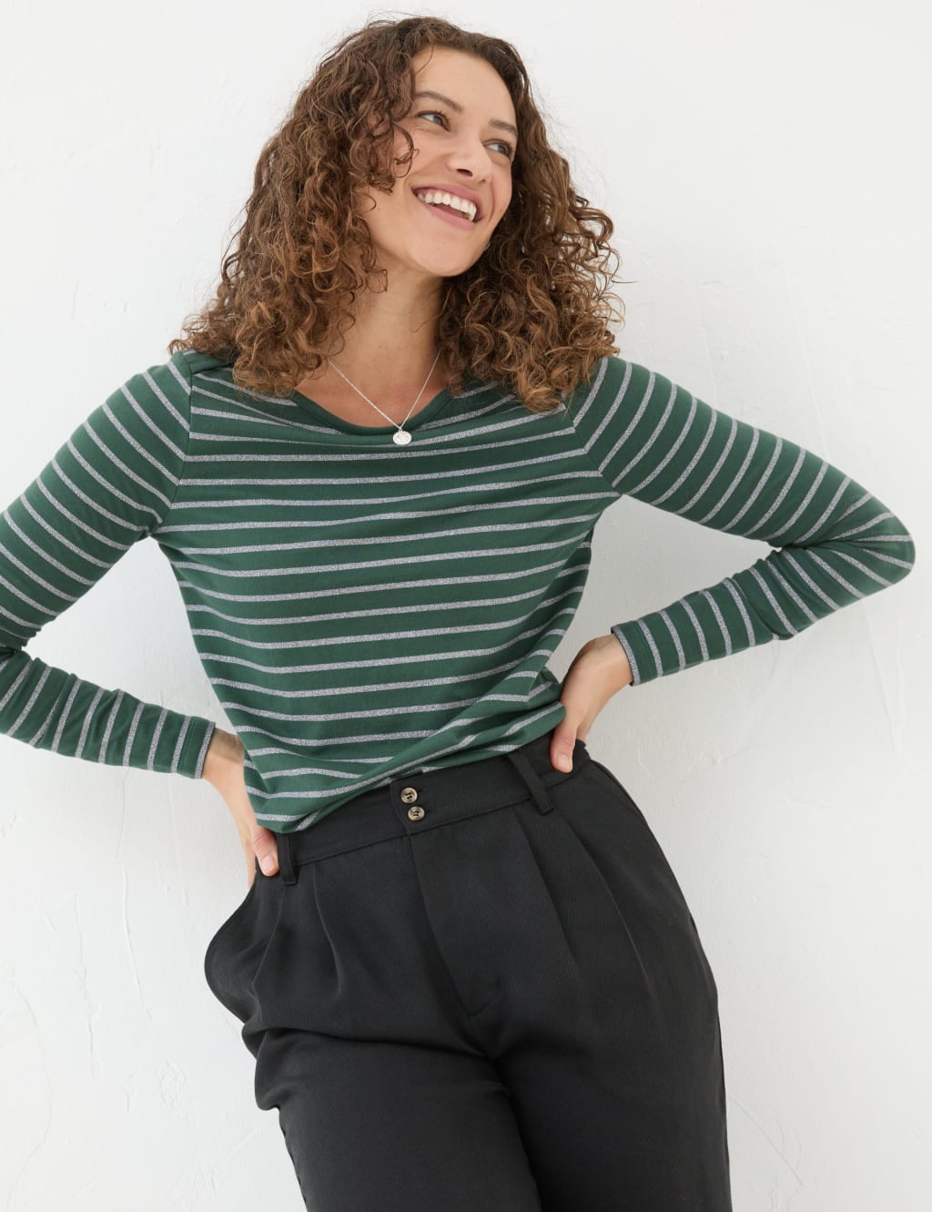 Cotton Rich Striped Sparkle Slash Neck Top | FatFace | M&S