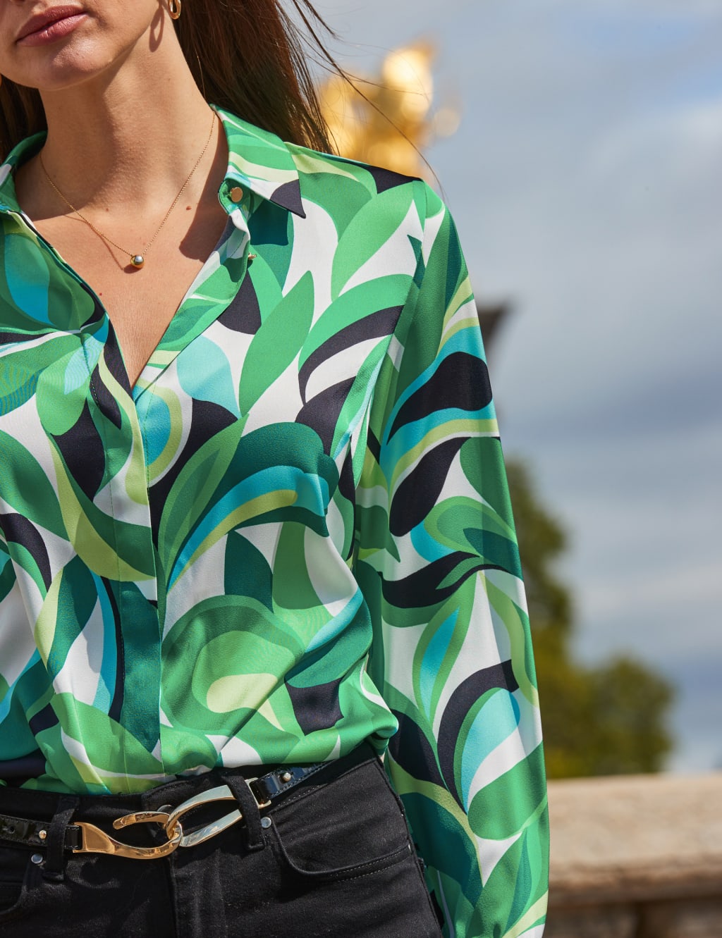 Satin Printed Collared Longline Shirt | SOSANDAR | M&S