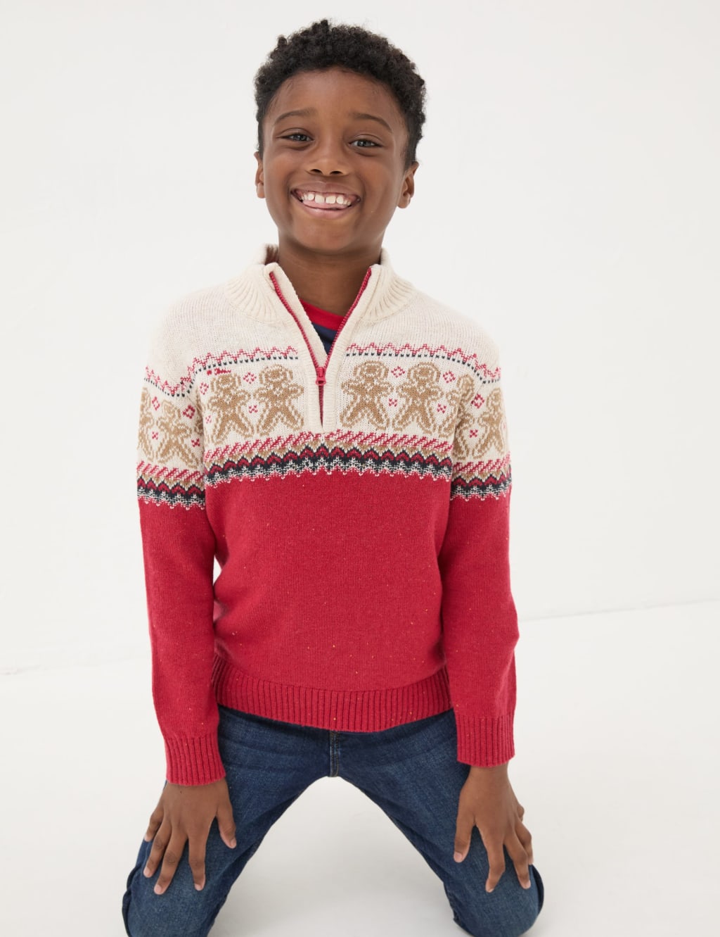 Cotton Rich Gingerbread Half Zip Jumper (3-13 Yrs) | FatFace | M&S