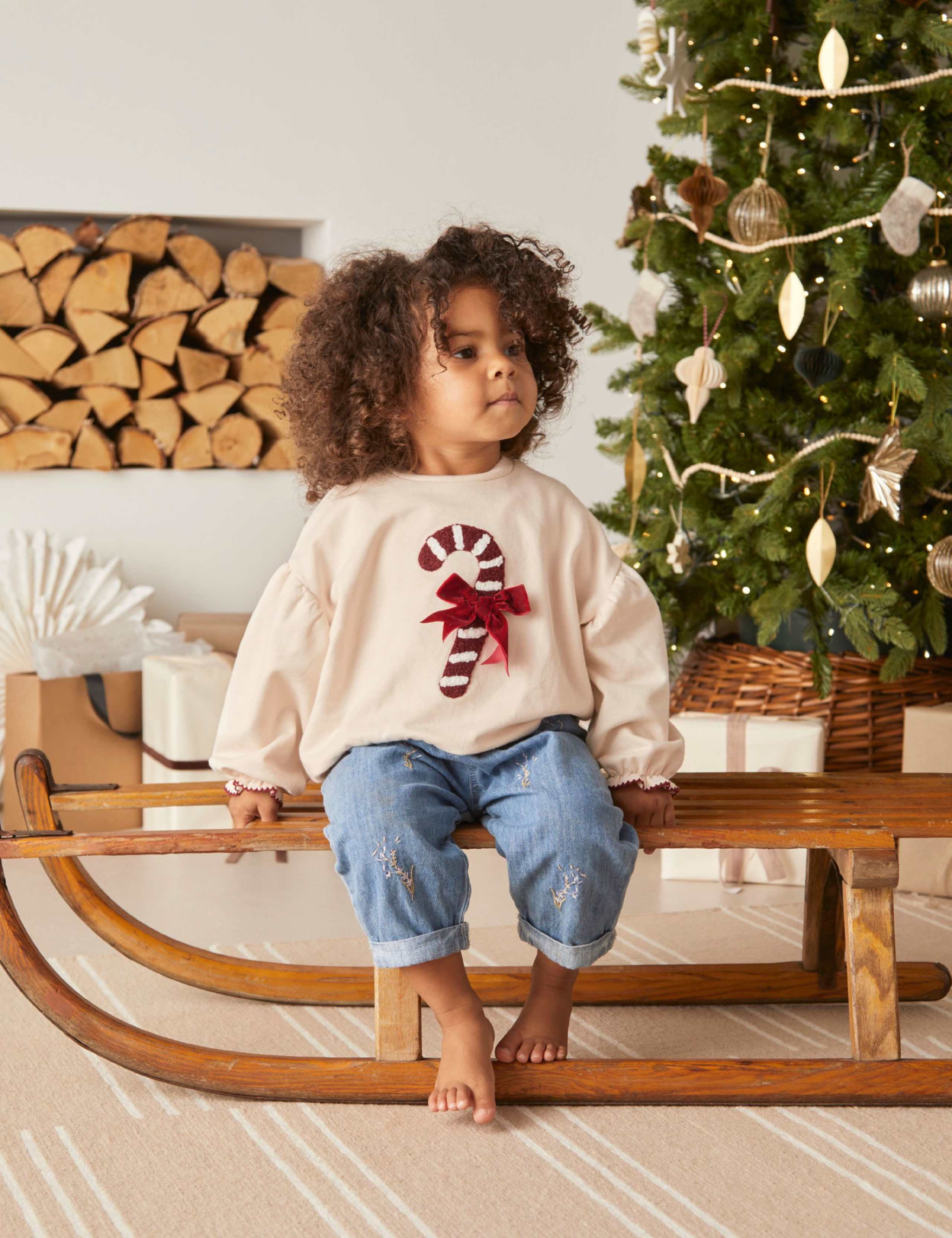 Pure Cotton Candy Christmas Sweatshirt (0 Mths-3 Yrs) | Mamas & Papas | M&S