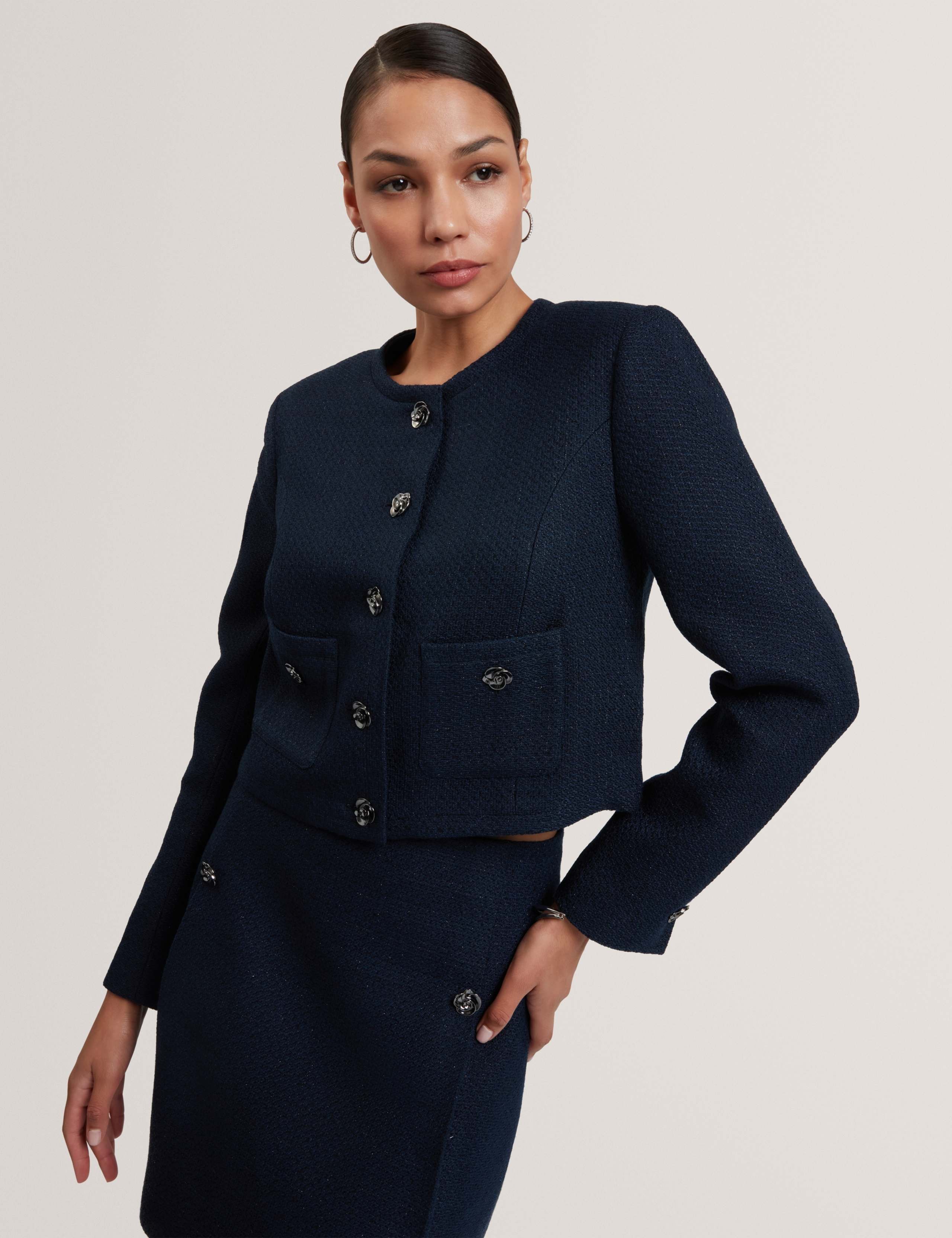 Bouclé Collarless Cropped Tailored Jacket | Ted Baker | M&S