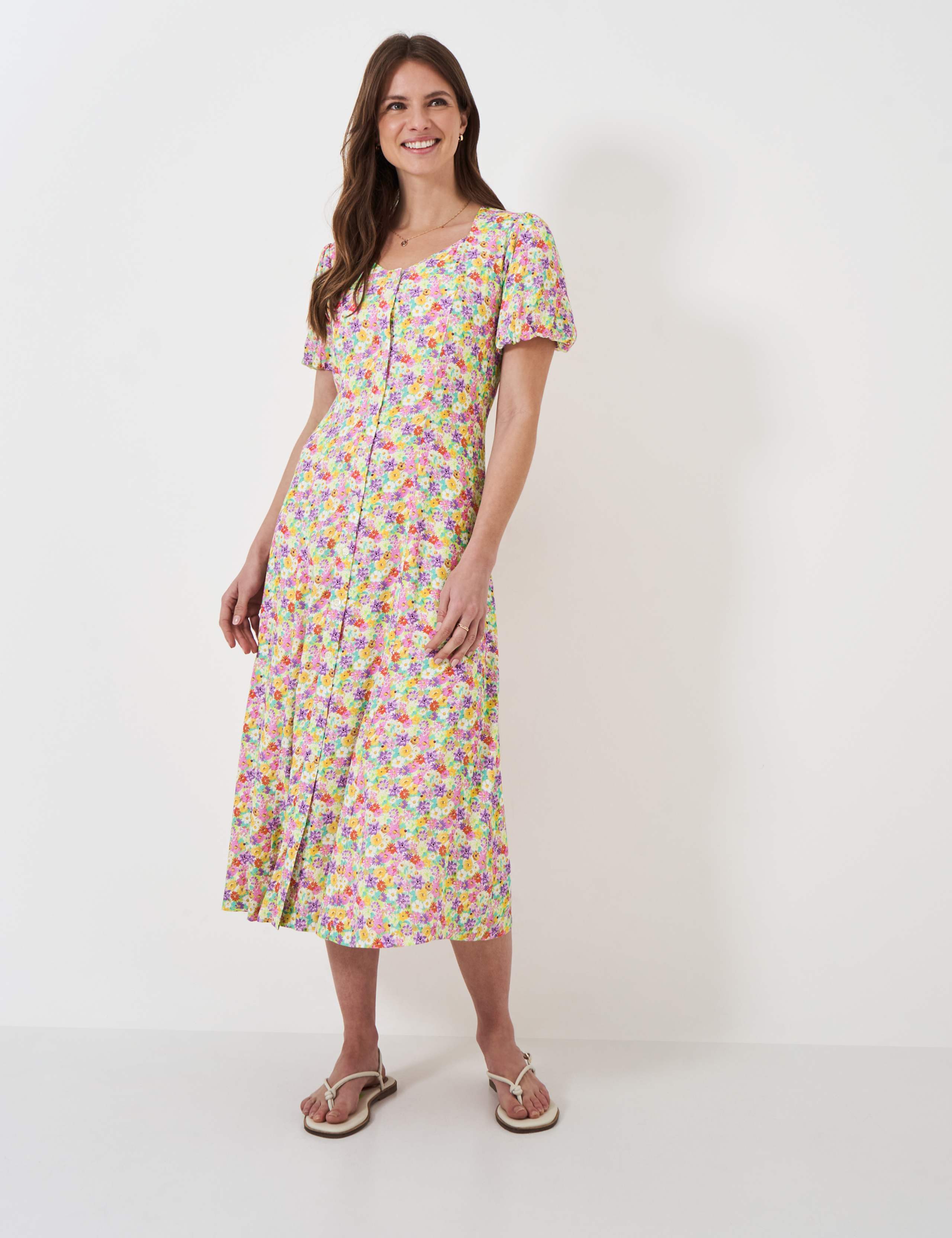 Floral Puff Sleeve Midi Tea Dress | Crew Clothing | M&S
