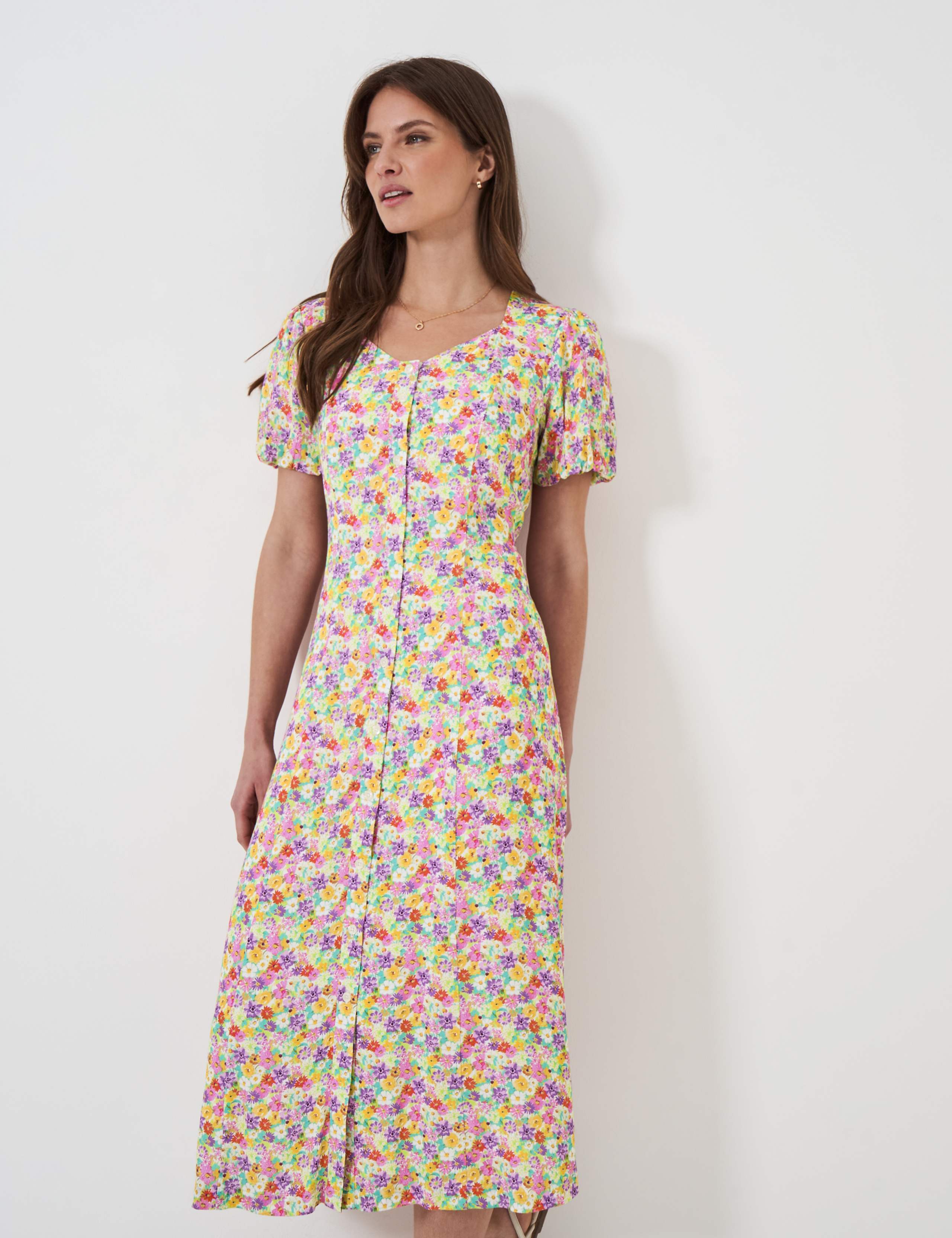 Floral Puff Sleeve Midi Tea Dress | Crew Clothing | M&S