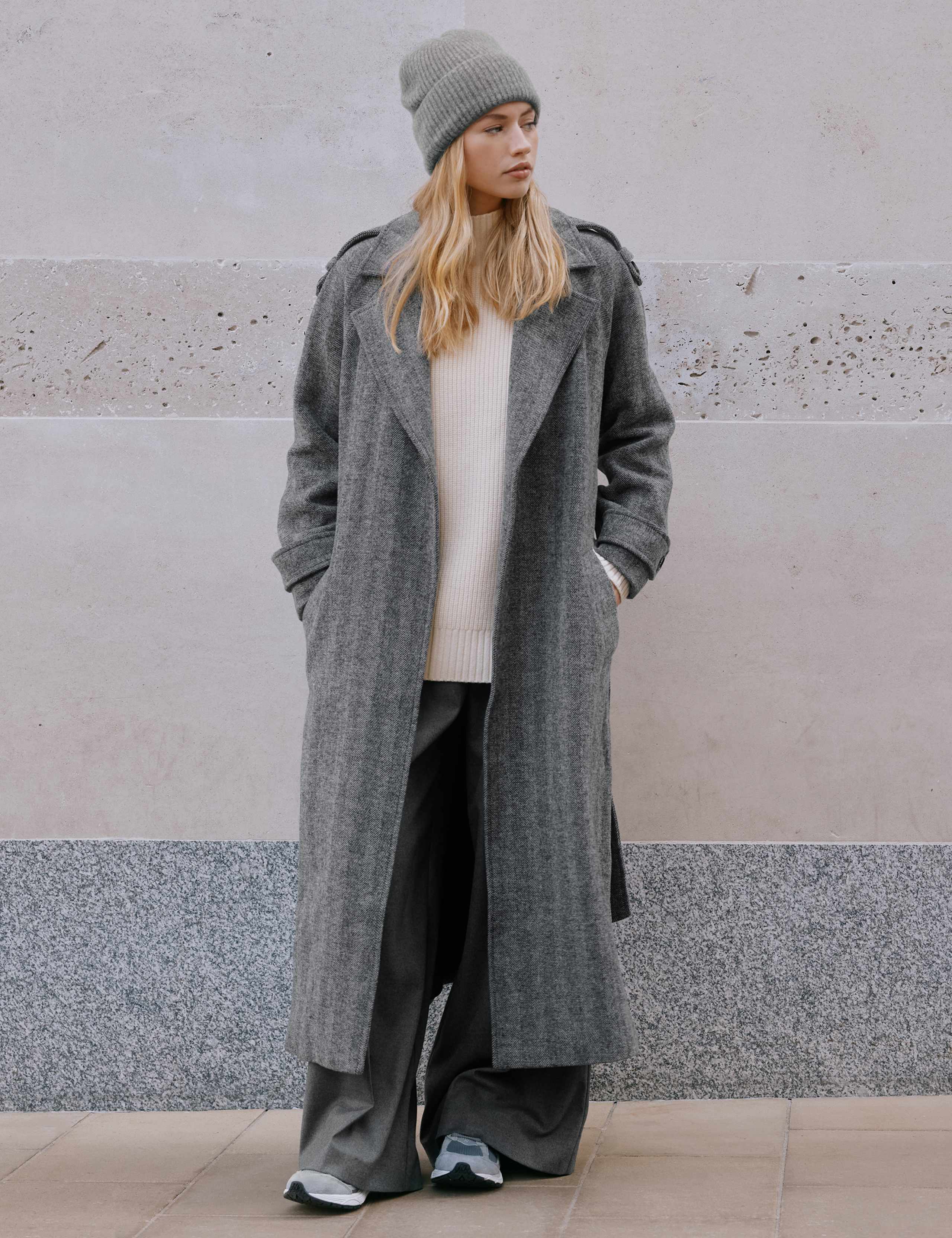 Wool Blend Herringbone Overcoat | Albaray | M&S