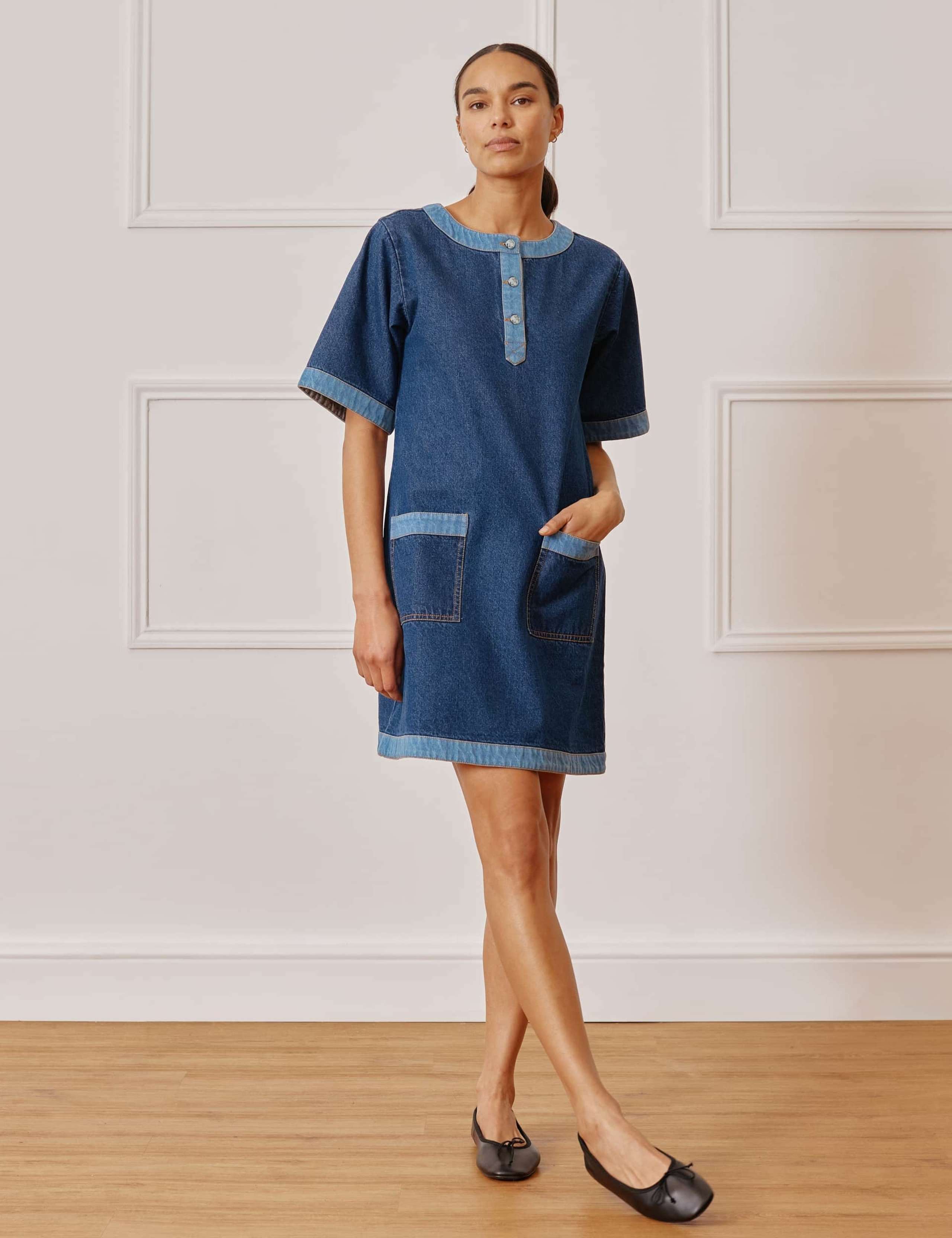 Pure Cotton Denim Mini Shift Dress | Albaray | M&S