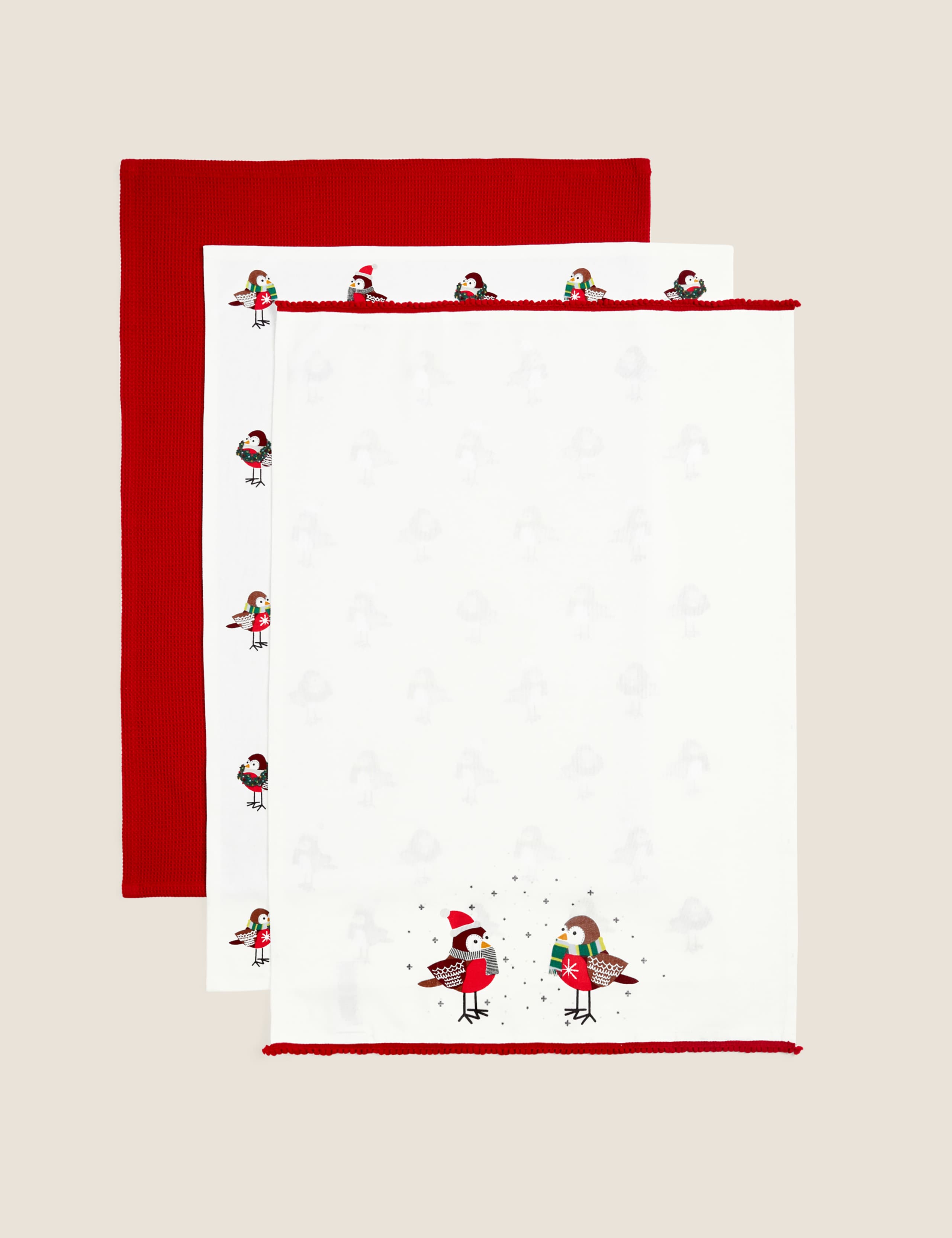 Set of 3 Robin Print Tea Towels | M&S